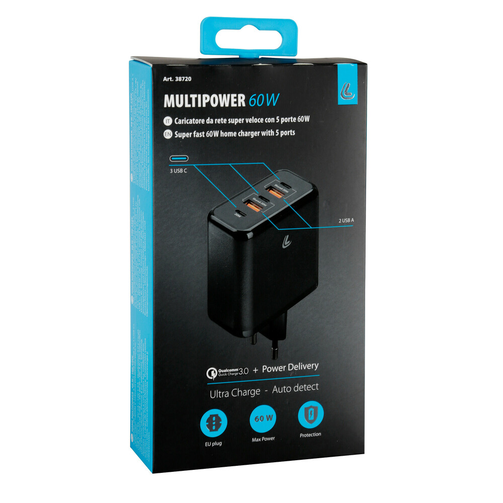 ΦΟΡΤΙΣΤΗΣ ΜΕ ΟΙΚΙΑΚΗ ΠΡΙΖΑ 100/230V 60W ΜΕ 5 ΘΥΡΕΣ USB (USB Ax2/USB Cx3 ...